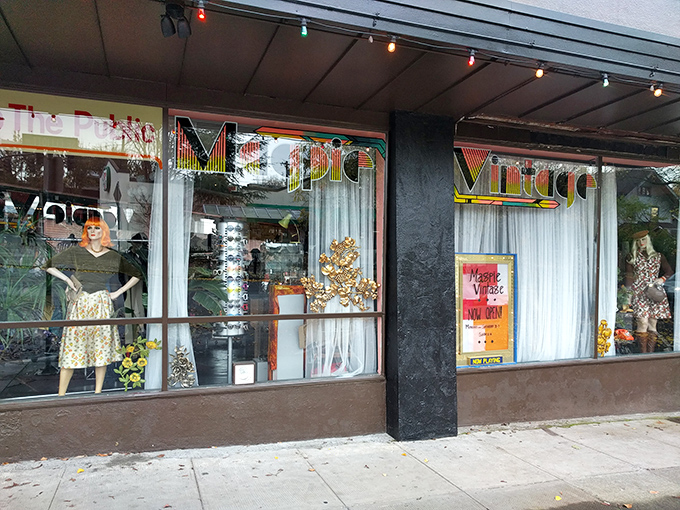 Window displays showcase vibrant vintage fashion with personality. Like stepping into your coolest friend's closet &ndash; if your friend lived in 1972.