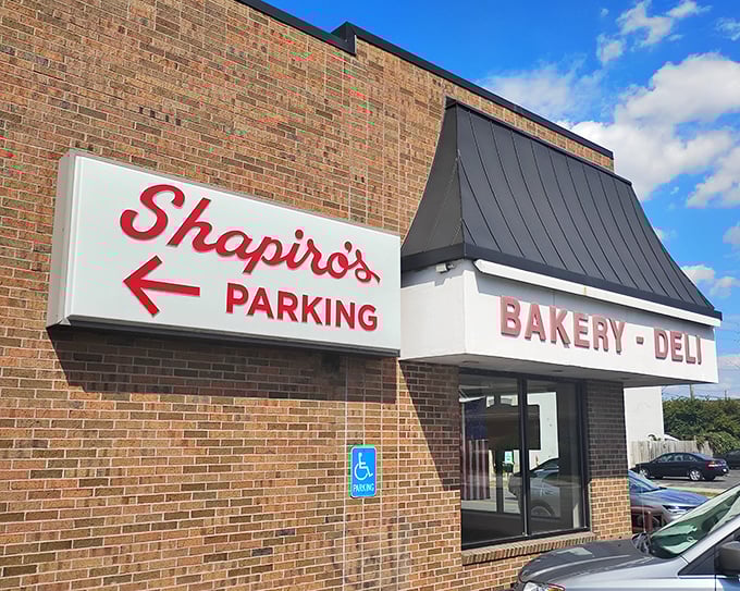 That "Shapiro's Parking" sign points the way to sandwich paradise &ndash; follow it for pastrami perfection.