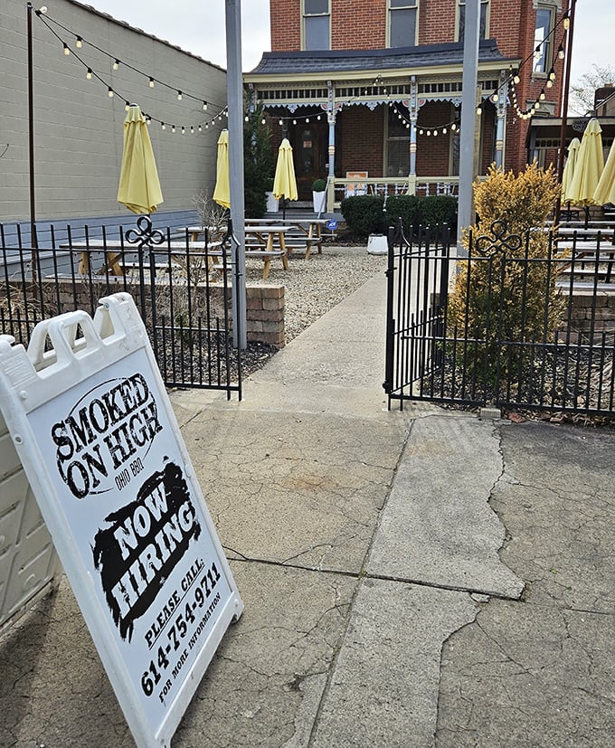 String lights, outdoor seating, and the promise of "SMOKED ON HIGH" – three ingredients for the perfect evening.