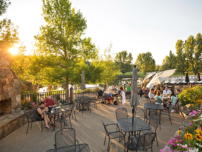 Golden hour transforms this outdoor patio into magic &ndash; where mountain air seasons every bite better than salt.