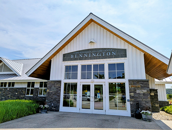 The Bennington Welcome Center greets visitors with that perfect Vermont blend of rustic stone and clean white siding. First impressions done right.