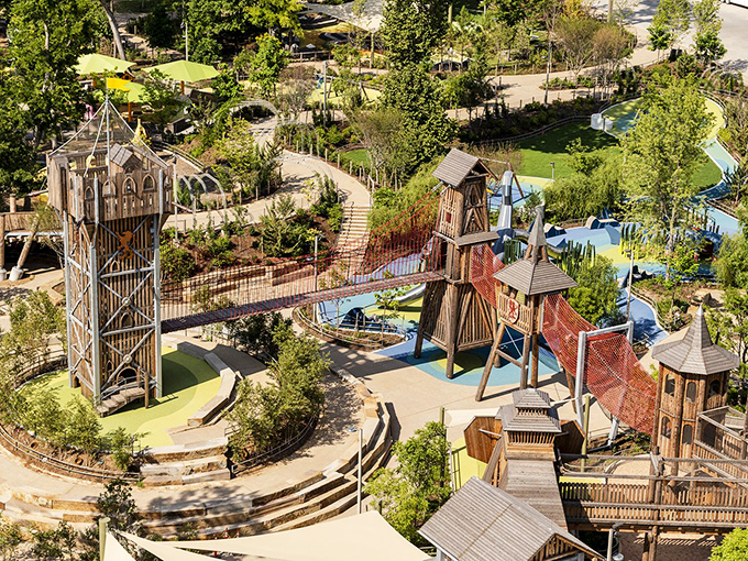 The Gathering Place's elaborate playground structures look like something from a fairy tale, where imagination runs as wild as the children.