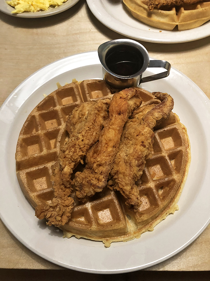Chicken and waffles: the breakfast equivalent of a power couple, combining sweet, savory, and crispy in one magnificent relationship.