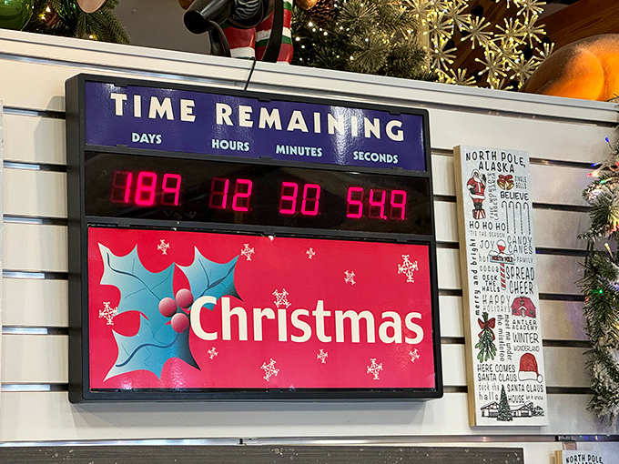 The Christmas countdown clock creates year-round anticipation. Nothing like a timer to remind you you're behind on shopping!