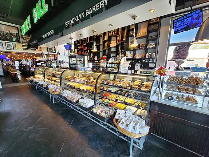The Brooklyn Bakery counter displays tempting treats that'll make you reconsider your dessert plans immediately and completely.