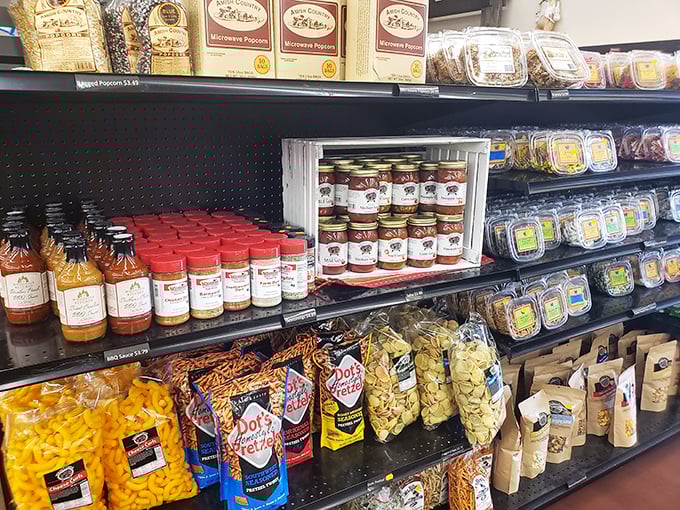A surprisingly robust food section offers pantry staples and specialty items, proving thrift stores contain multitudes beyond just clothing and furniture.