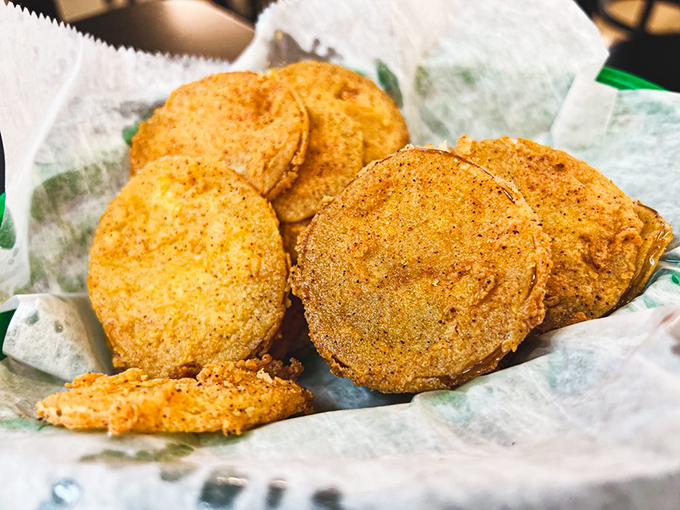 Fried green tomatoes arrive golden and crispy&mdash;a Southern delicacy that makes you wonder why anyone bothers eating them raw.