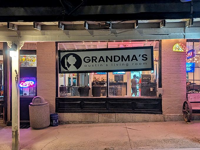 Grandma's Living Room glows with welcome after dark - the kind of place where everybody knows your name by visit two.
