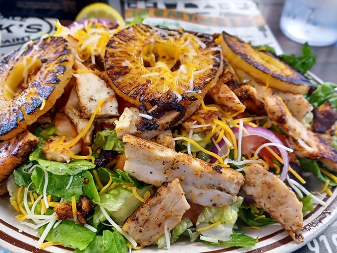 A salad that doesn't apologize for being healthy&mdash;it's too busy showing off grilled chicken and caramelized pineapple with unmistakable confidence.