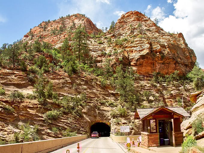 The gateway to wonder. This humble booth marks the transition from "regular world" to "am I actually on another planet?"