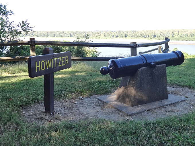 Howitzer reads the sign, as if this Civil War cannon might be confused with the world's least practical barbecue grill.