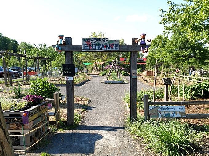 The Children's Garden entrance welcomes young visitors to dig, plant, and get gloriously dirty in ways that would horrify their parents' carpets.