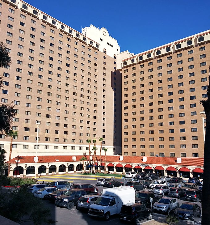This towering resort complex demonstrates Laughlin's impressive vertical growth, a stark contrast to the horizontal expanse of the surrounding desert.
