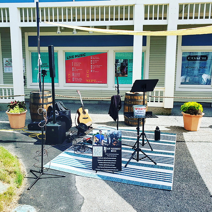 Live music setup transforms ordinary shopping trips into memorable experiences. Nothing says "I'm not just bargain hunting" like shopping to acoustic covers.
