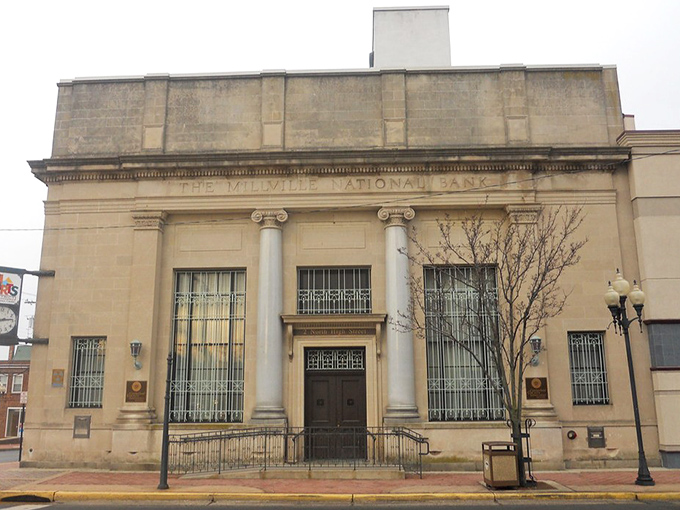 The historic Millville National Bank building stands as a testament to the city's economic heritage. Classical architecture reminds us that some things of value don't require a fortune.