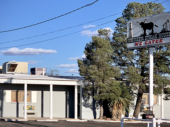 Pioneer Steak House stands ready to satisfy carnivorous cravings, its understated exterior belying the serious grilling happening within.