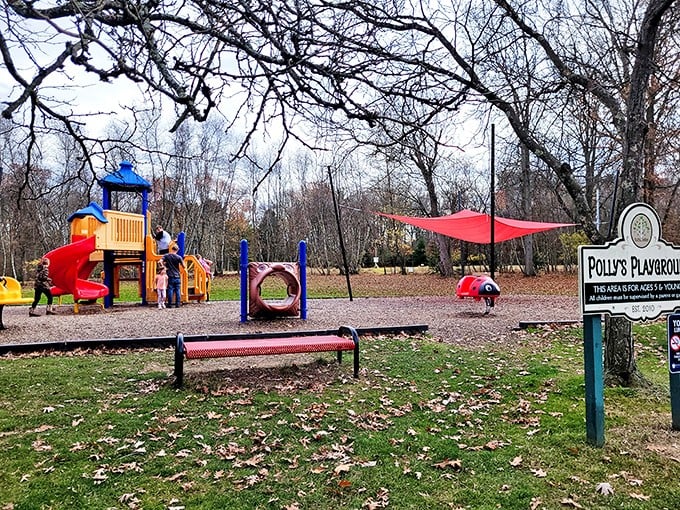 Polly's Playground provides colorful respite for the youngest Sharon residents, where childhood still happens outdoors.
