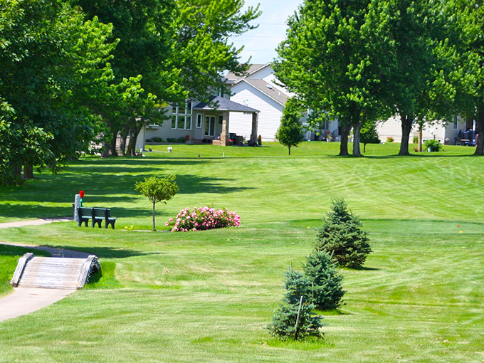The community golf course offers perfectly manicured greens where your slice will at least disappear into picturesque surroundings.