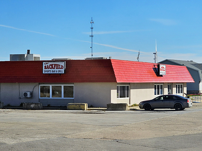 The Backfield Sports Bar & Grill offers respite for weary antiquers and reluctant spouses who've reached their doily-viewing threshold.