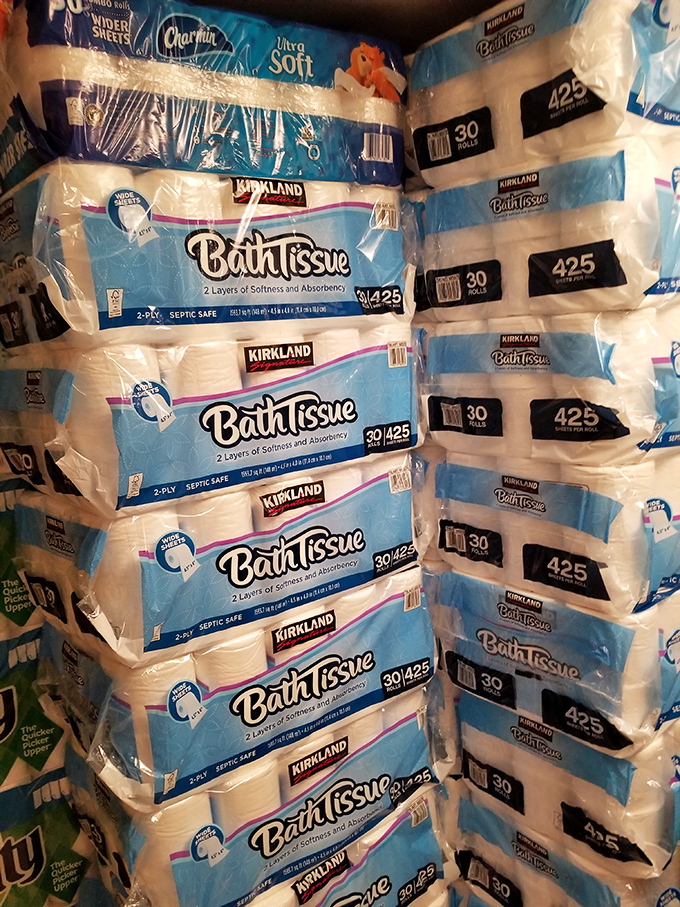The toilet paper tower of power &ndash; pandemic hoarders would weep at this magnificent display of household essentials at wholesale prices.
