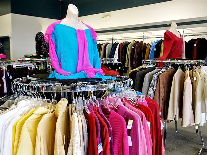 Color-coded clothing racks that make finding that perfect blouse easier than locating your car in the mall parking lot.