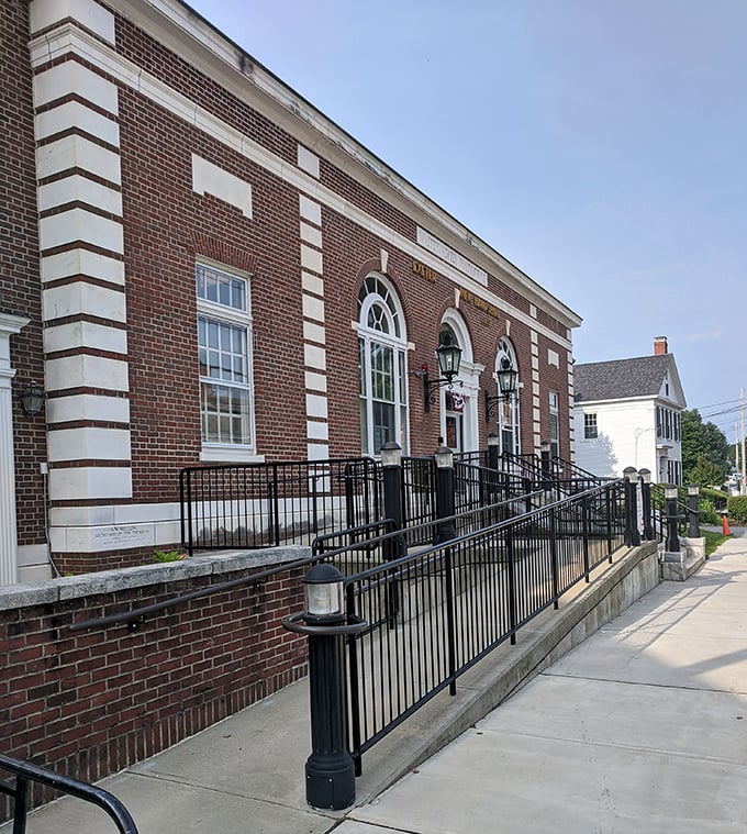 This classic brick building with its elegant white trim houses civic functions with the dignified air of someone who irons their jeans.