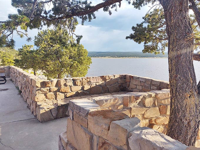 Stone seating with a view—this rustic overlook proves sometimes the best observation decks don't require admission tickets or elevators.