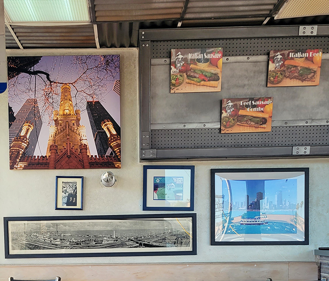 The walls tell stories of Chicago pride that the sandwiches back up. That Water Tower photo has witnessed countless "this is how we ate it back home" conversations.