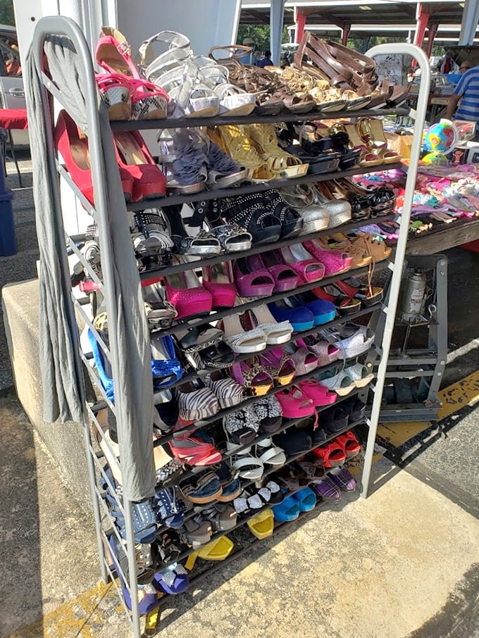 Shoe paradise arranged with military precision. From flip-flops to fancy footwear, this rack holds the solution to "I have nothing to wear" for years to come.