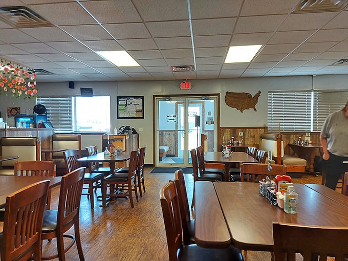 Sunlight streams through windows onto wood-paneled walls, creating the kind of warm ambiance money can't buy but a good meal deserves.