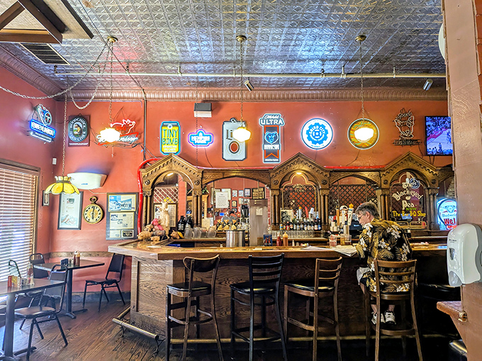 The bar area isn't just serving drinks&mdash;it's hosting a support group for people who can't believe how good their meal just was.