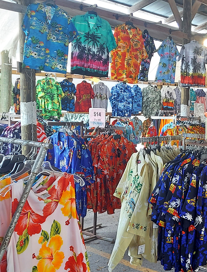 The unofficial Florida dress code hangs in vibrant rows&mdash;Hawaiian shirts so loud they practically sing Jimmy Buffett tunes all by themselves.