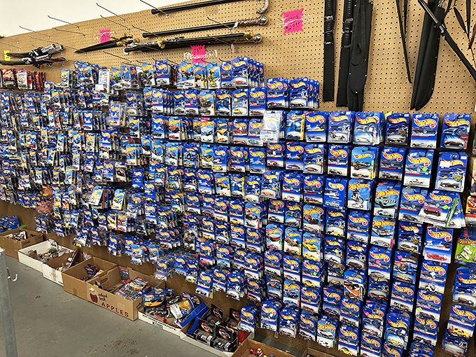 Hot Wheels heaven! This wall of miniature dream machines proves collecting isn't just a hobby&mdash;it's a lifestyle. Each tiny car represents a full-size memory.