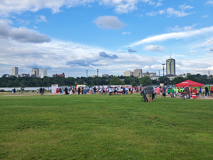 Community gatherings with the skyline as backdrop&mdash;where strangers become neighbors and everyone pretends to understand the local sports team.