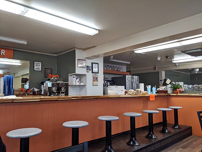 The counter view reveals the heart of Meeder's operation&mdash;where magic happens without pretense or unnecessary flourish.