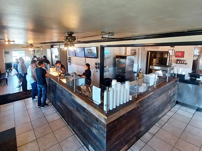 The ordering counter where funeral potato dreams begin and barbecue fantasies become delicious, smoky reality every day.