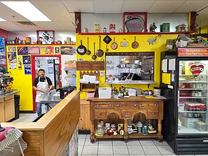 Behind every great diner is a counter where magic happens. That vintage wooden furniture piece? It's seen more stories than a library.