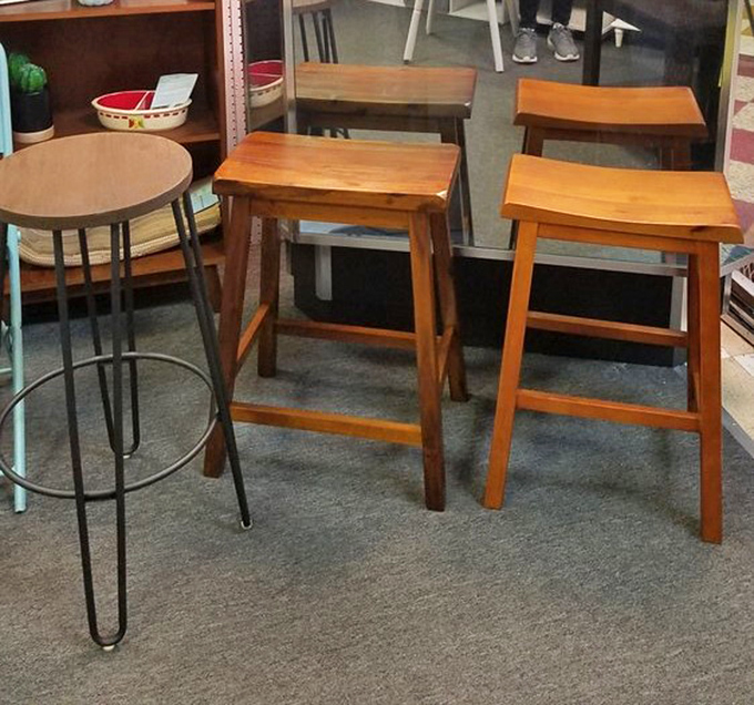 Wooden stools with personality wait for their forever homes &ndash; because even furniture deserves a second chance at happiness.