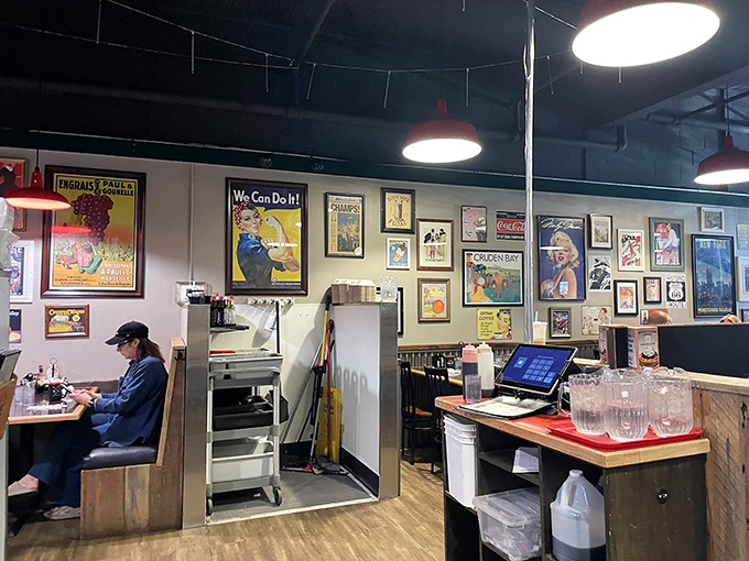 Wall-to-wall nostalgia creates the perfect breakfast ambiance. Vintage posters and memorabilia make waiting for your food part of the experience.