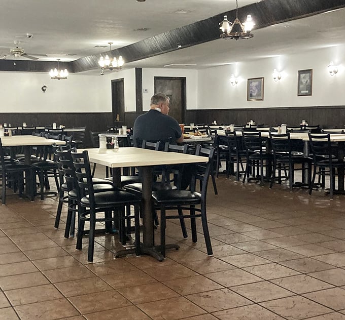 Even in quieter moments, the dining room maintains its welcoming charm &ndash; a place where solo diners never truly eat alone.