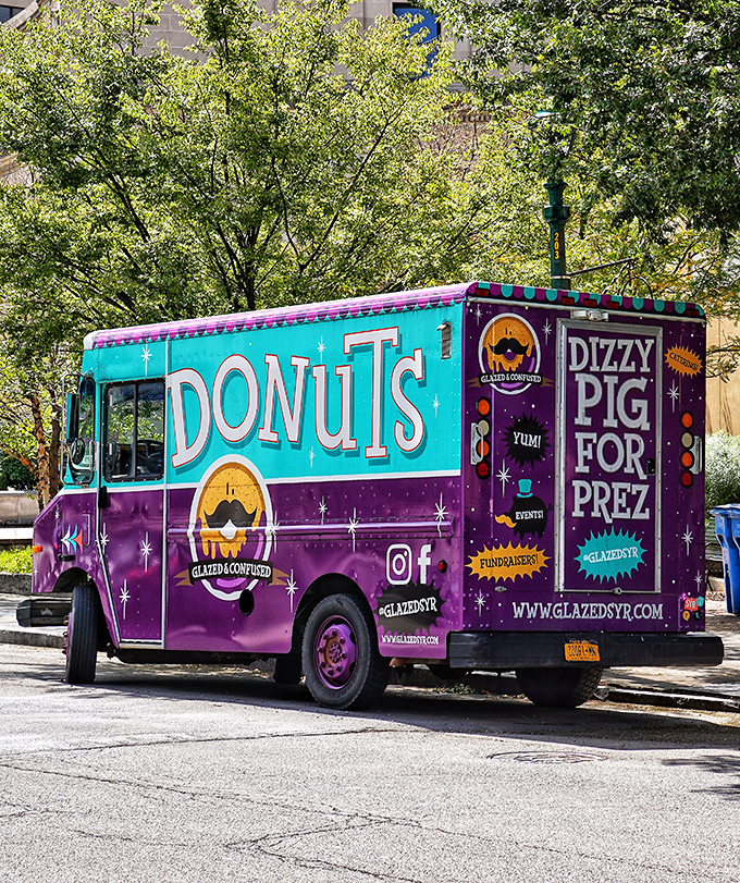 The donut mobile brings psychedelic sweetness to the streets with its "Dizzy Pig for Prez" campaign. It's got my vote!