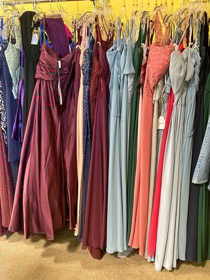 Formal wear that proves one person's "wore it once" becomes another's show-stopping entrance at a fraction of retail.