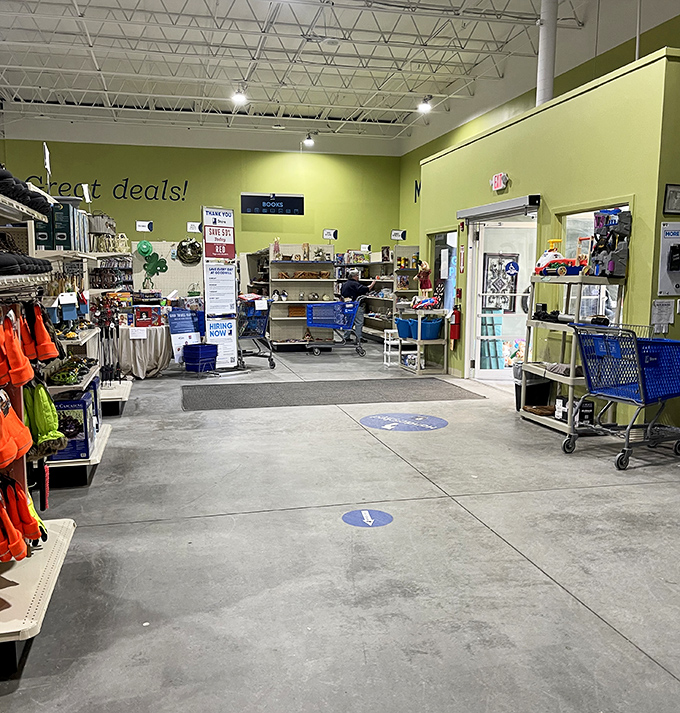 Bright walls and blue carts create the perfect backdrop for the thrill of the hunt &ndash; retail therapy without the retail prices.