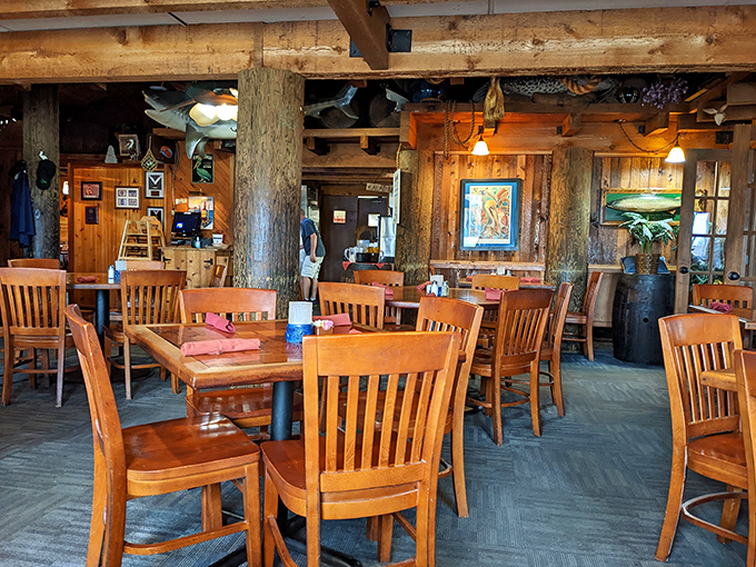 Wooden beams, rustic tables, and tree trunk pillars&mdash;dining here feels like you've discovered a secret cabin for serious food lovers.