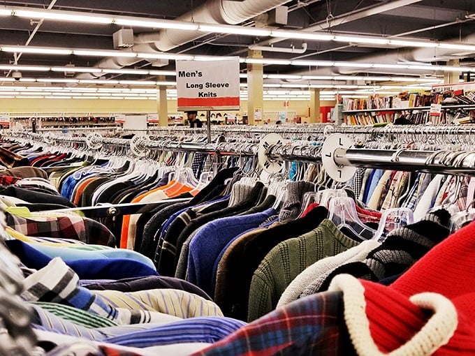 Men's shirts stand at attention like chromatic soldiers, each one hoping to be drafted into service for your next fishing trip or office meeting.