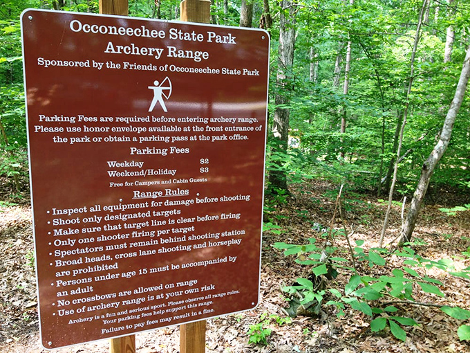 Even the rules sign at Occoneechee's archery range has a certain rustic charm&mdash;"Robin Hood practiced here" seems like a missed marketing opportunity.