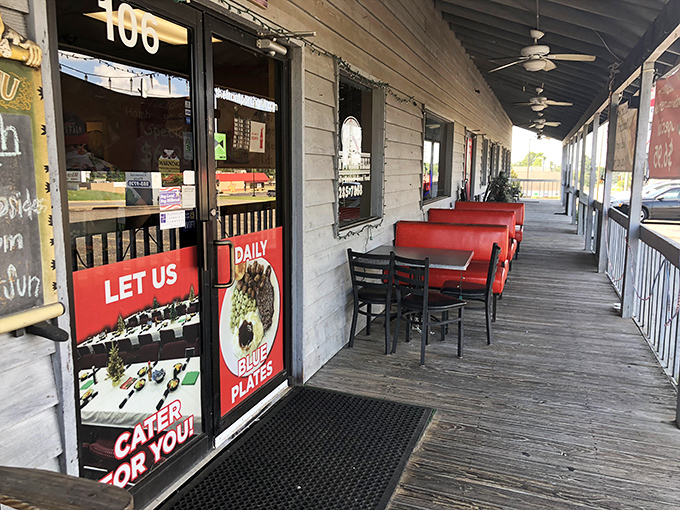 A front porch that lives up to the restaurant's name, offering al fresco dining with a side of small-town charm.