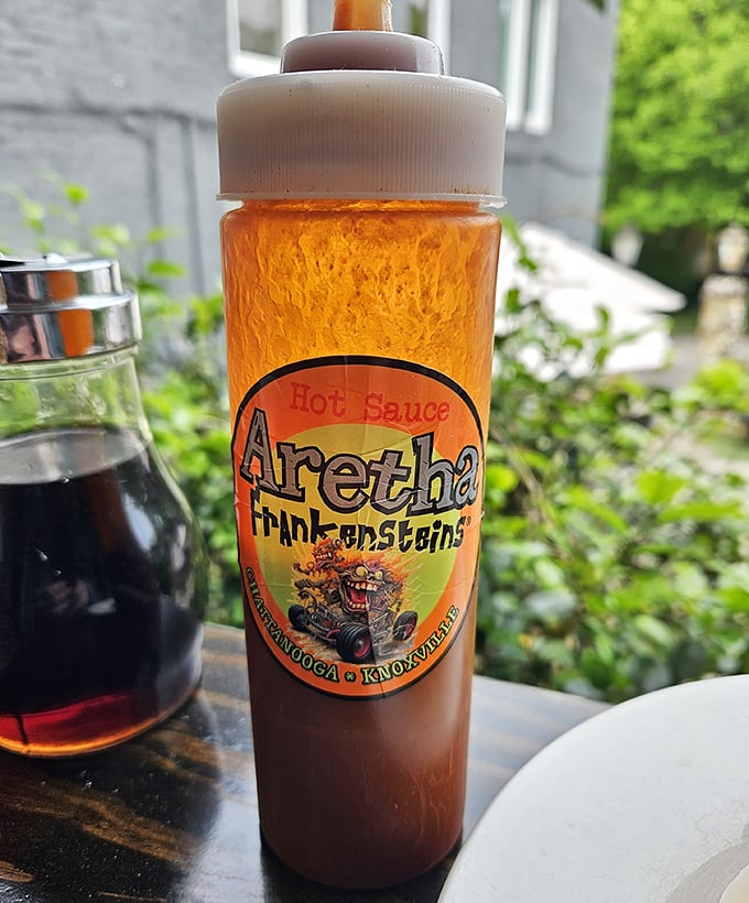 Their house hot sauce comes in squeeze bottles, ready to add kick to whatever needs awakening.