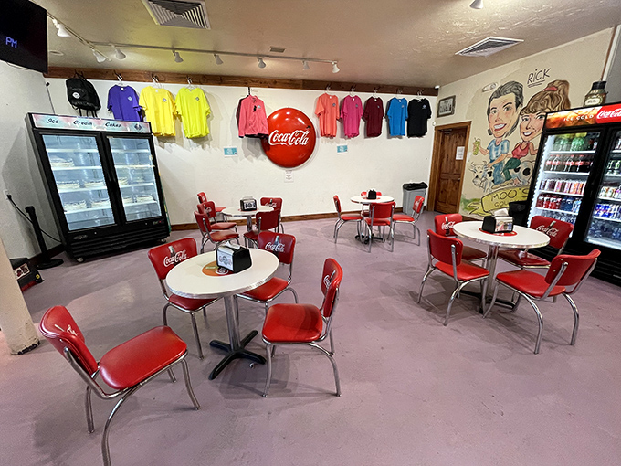The diner-style seating area isn't trying to be Instagram-famous&mdash;it's channeling simpler times when ice cream parlors were community hubs.
