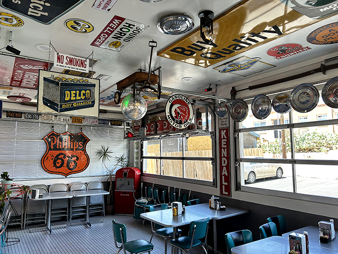 Route 66 memorabilia covers every surface, creating an atmosphere where calories don't count and diet plans go to die happily.